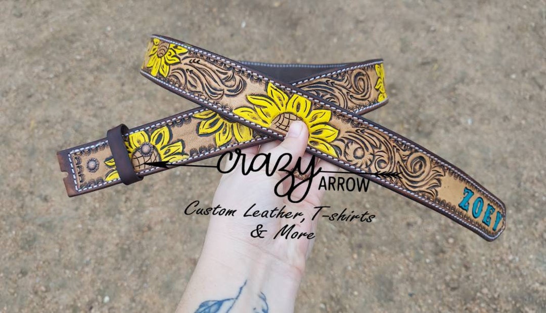 Sunflower Scroll Tooled Belt - Etsy