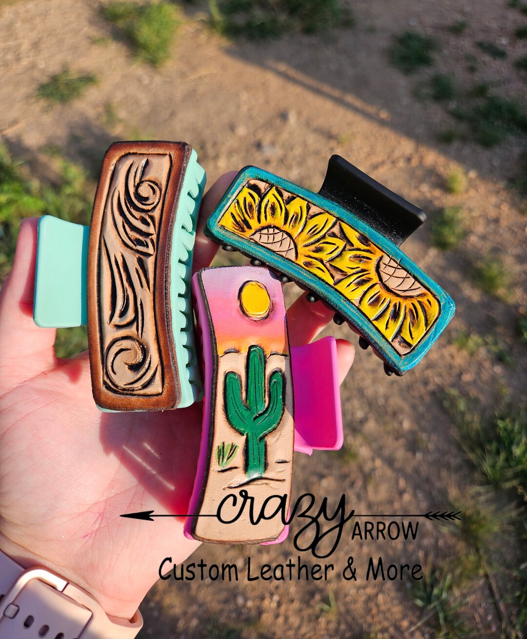 Hand Tooled Leather Claw Clips - Etsy