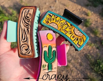 Western Hair Clips. Leather Claw Clips. Western Hair Accessories ...