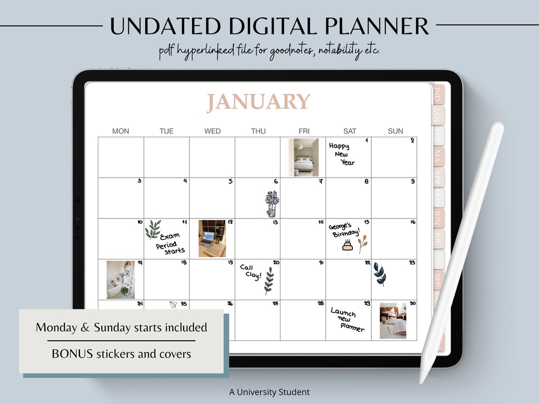 Digital Planner UNDATED - Planner With Hyperlinks - Goodnotes Planner ...