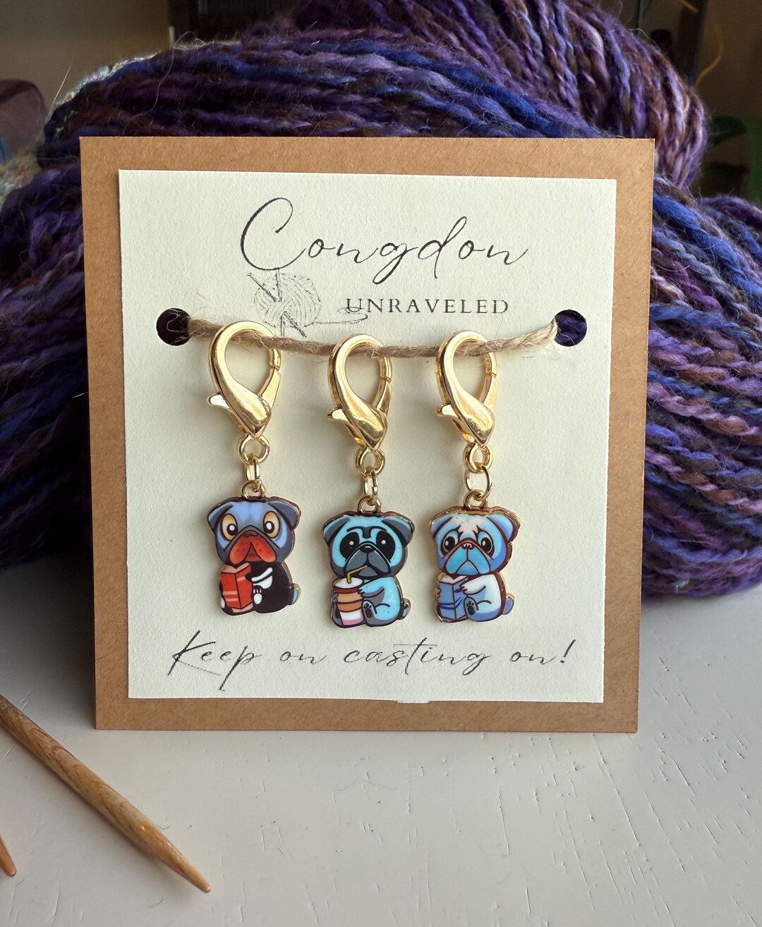 Set of 3 Pugs Stitch Markers for Knitting and Crochet, Gift for Knitter ...