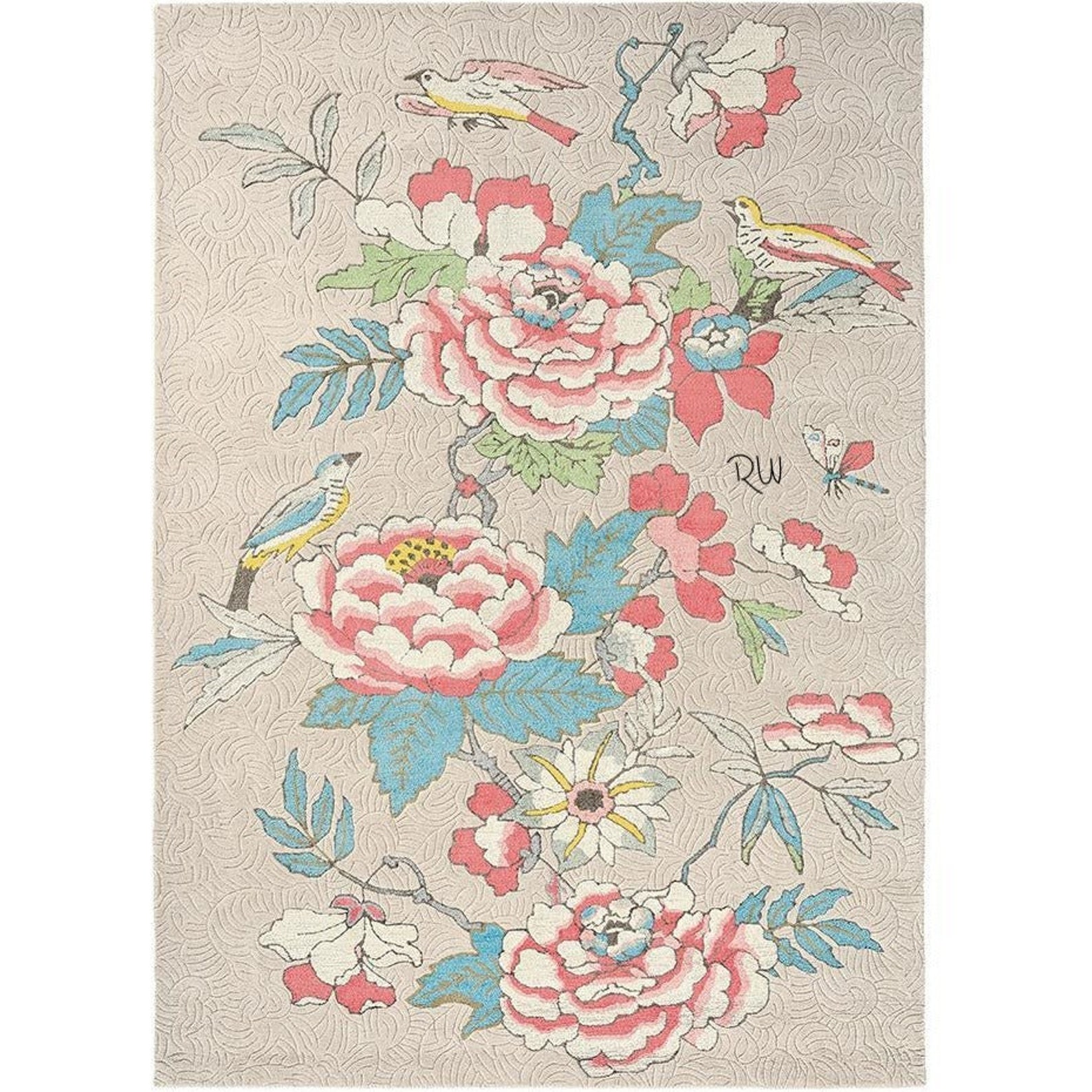 Wool Viscose Designer Rug Featuring Floral and Bird Designs on - Etsy