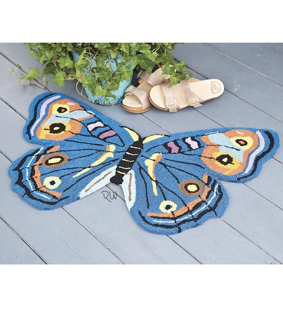 Butterfly Shaped Hooked Accent Rug Butterfly Rug Hand - Etsy