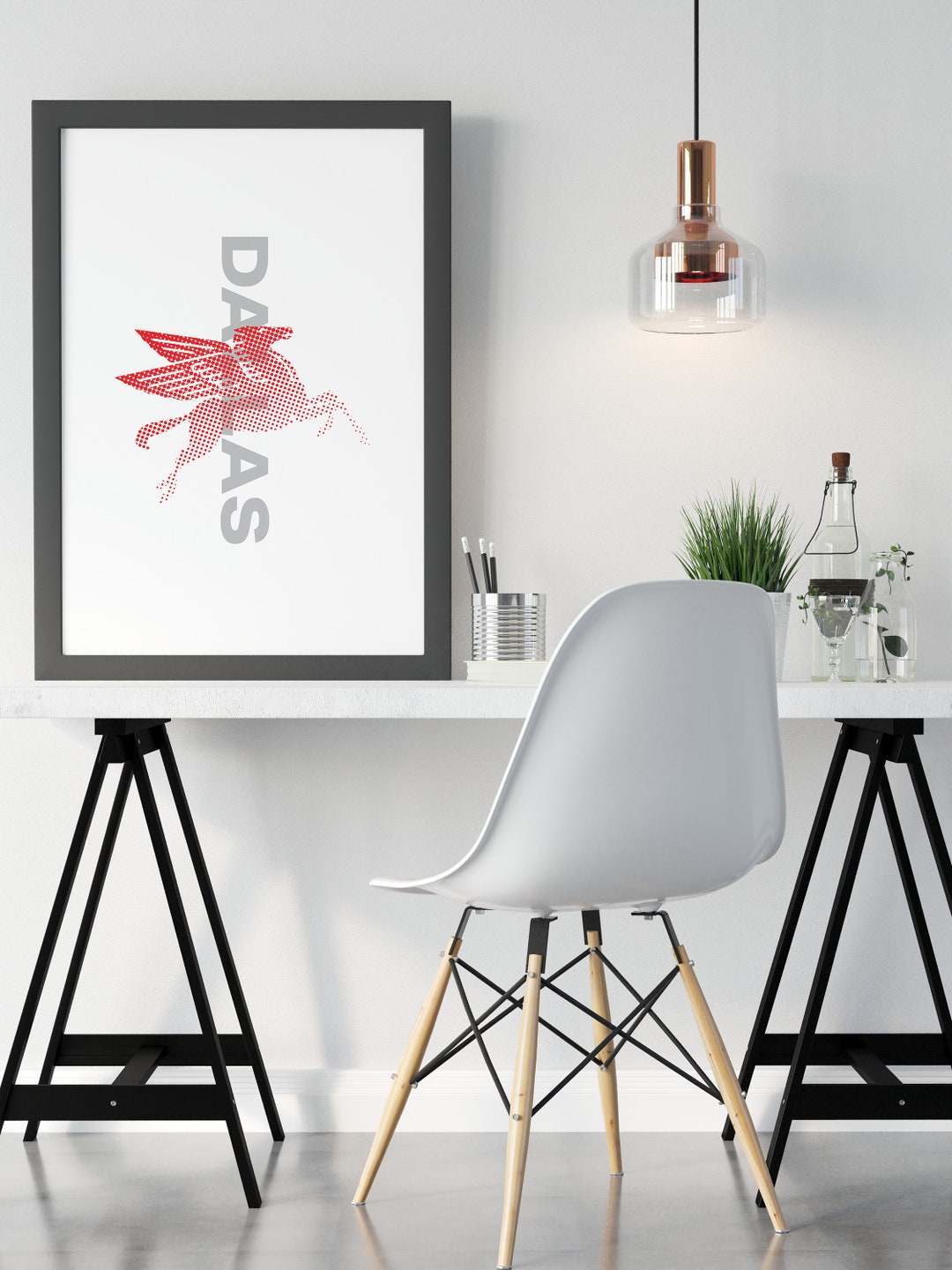 Dallas Texas Pegasus Art in Grey- Vertical Orientation - Etsy