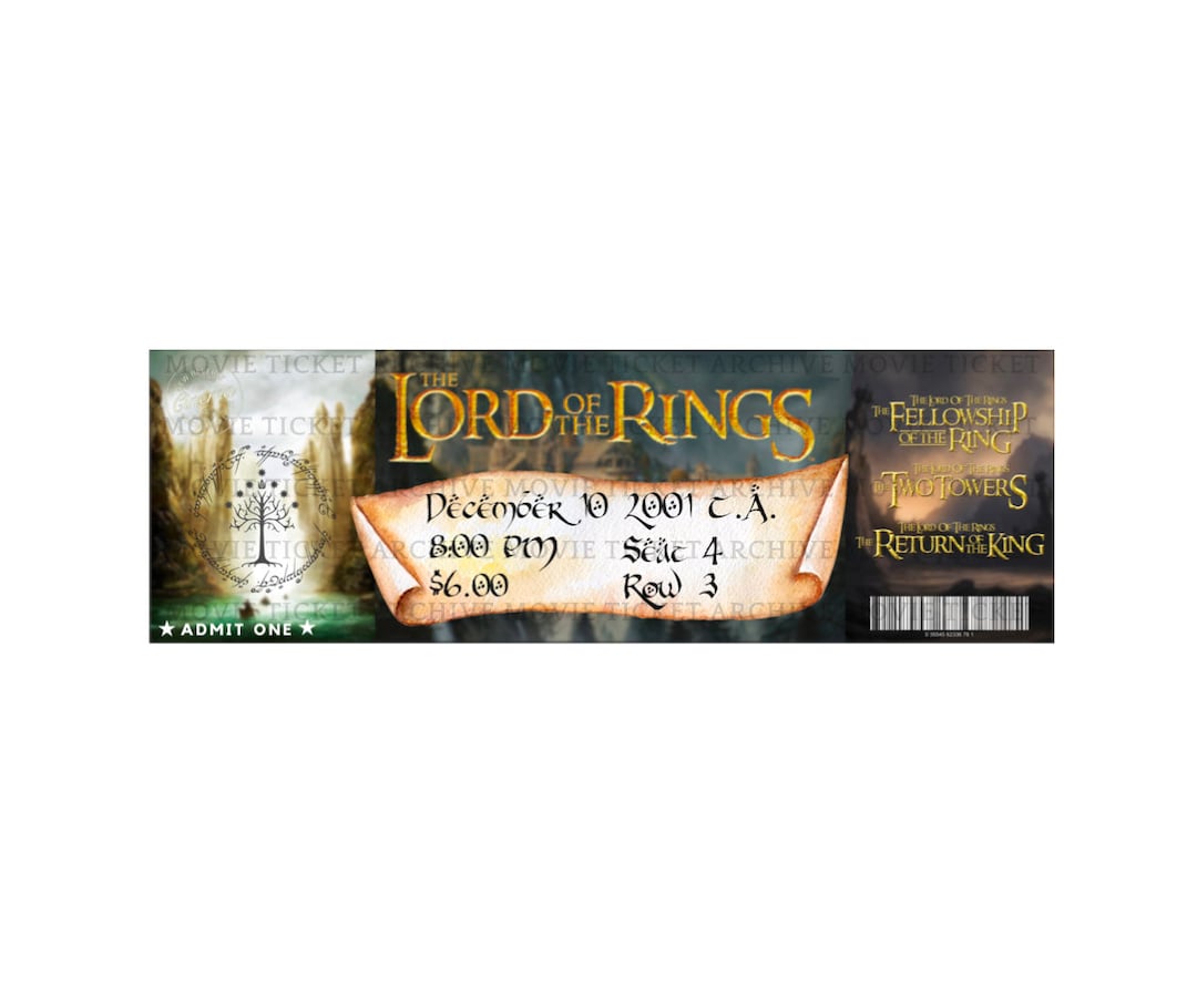 Lord of the Rings Movie Ticket - Etsy