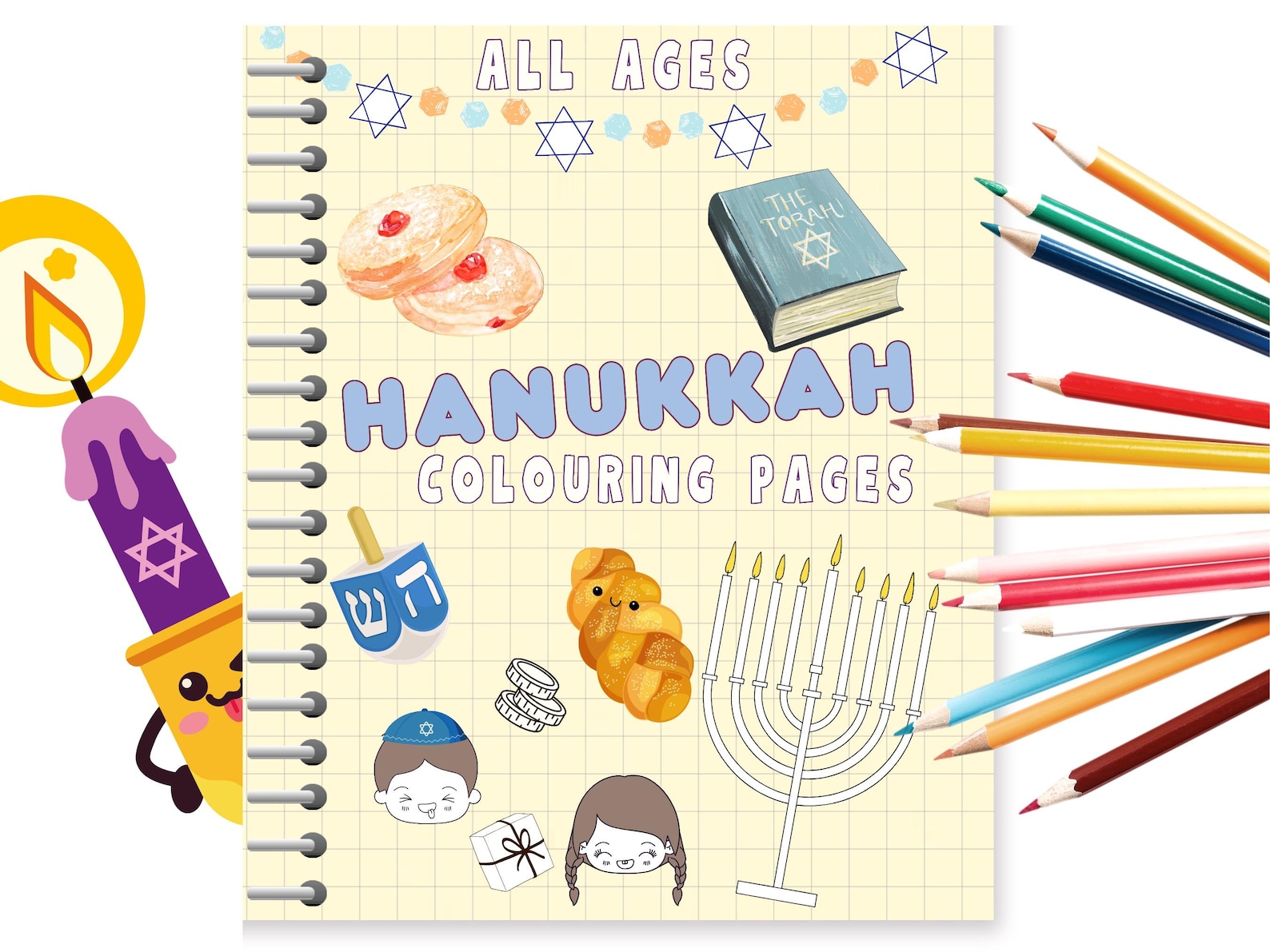 Hannukah Colouring Pages for Kids, Hanukkah Printable, Festival of ...