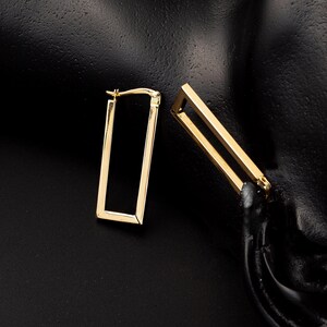 Rectangular Huggie Hoop Earrings, Gold Long Hoop Earrings Rectangle ...