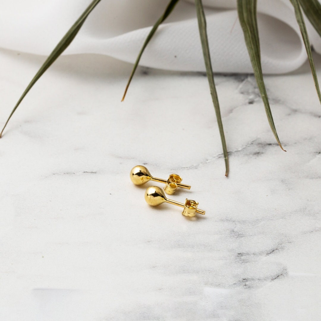 14K Solid Gold Ball Stud Earrings, Yellow Gold Ball Earrings 5mm, Gold ...