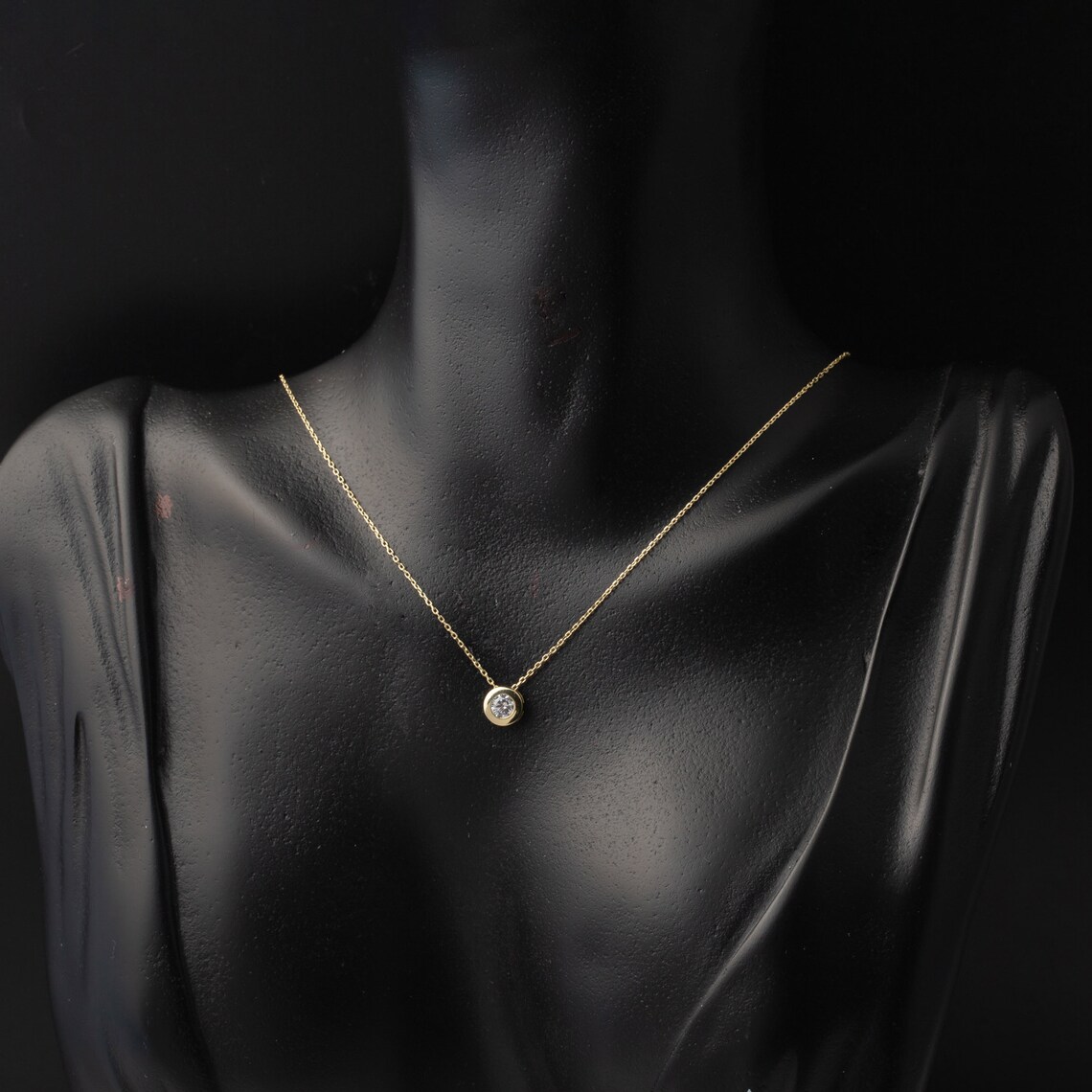 14K Gold Solitaire Necklace, Layering Gold Necklace, Single Stone ...