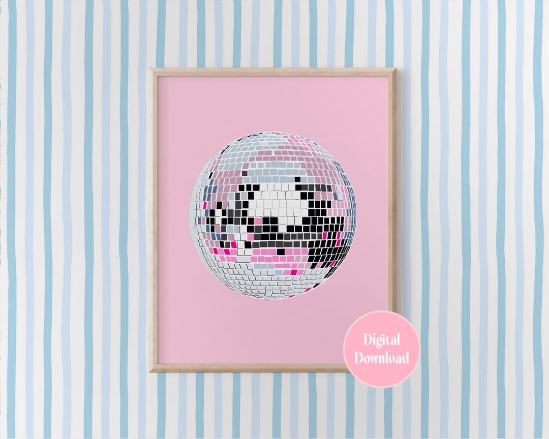 Digital Print, Light Pink Disco Ball, Printable Wall Art, Pink Wall Art ...