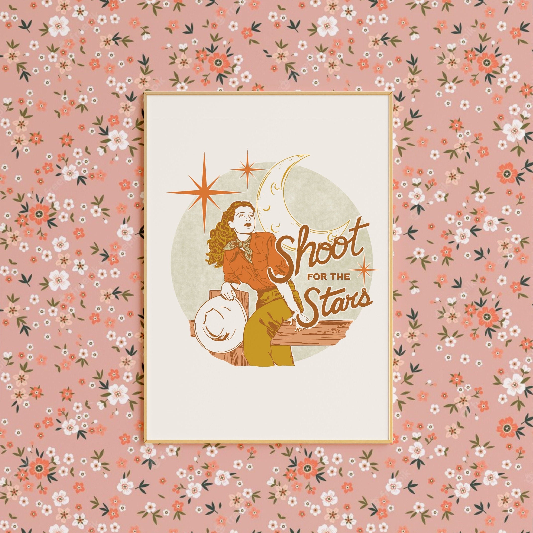 Shoot for the Stars - Green and Orange - Vintage Minimalist Art Print ...