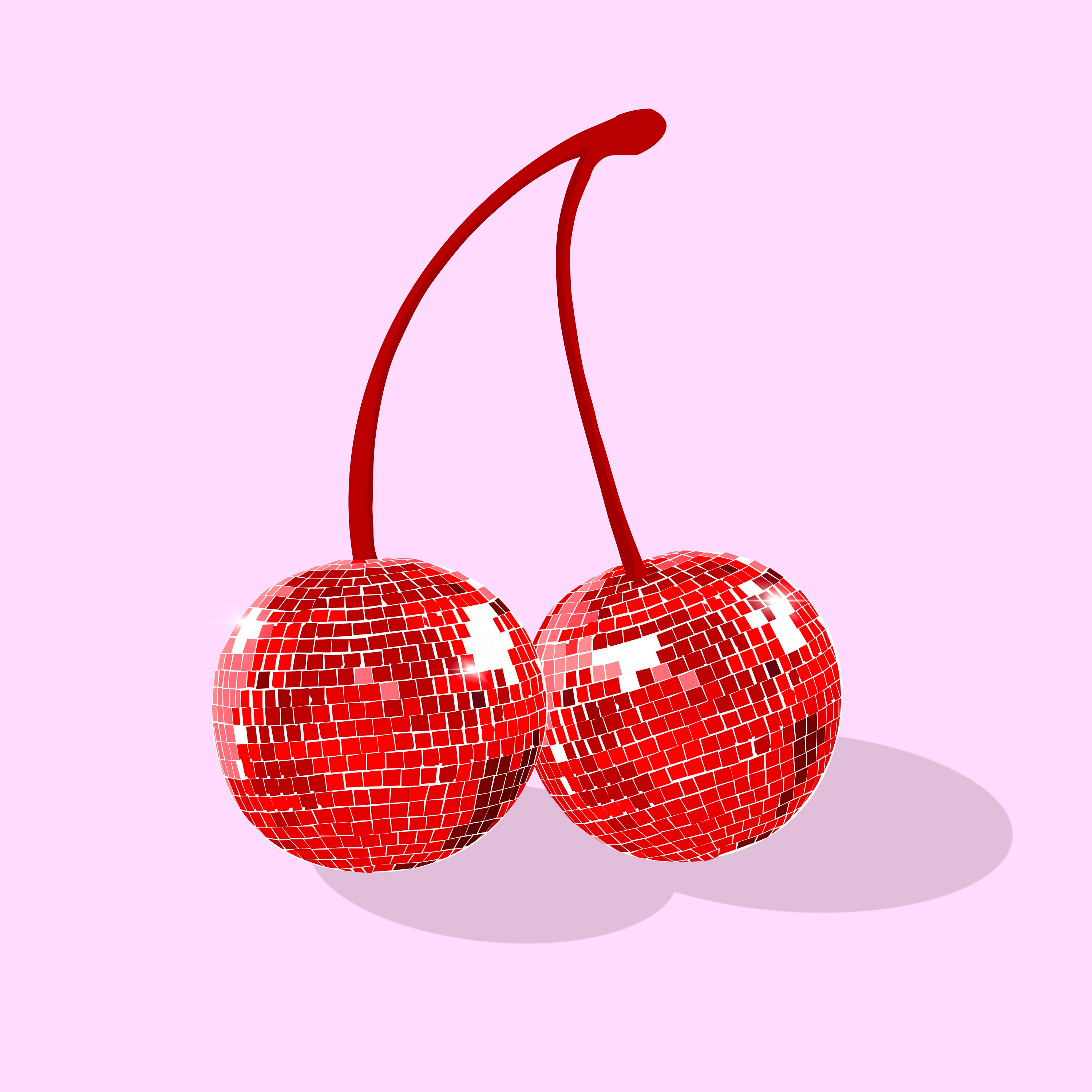 Printable Red Cherry Disco Ball Art Disco Ball Art, Cherry Disco Ball ...