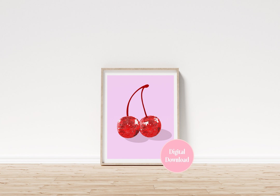 Printable Red Cherry Disco Ball Art Disco Ball Art, Cherry Disco Ball ...