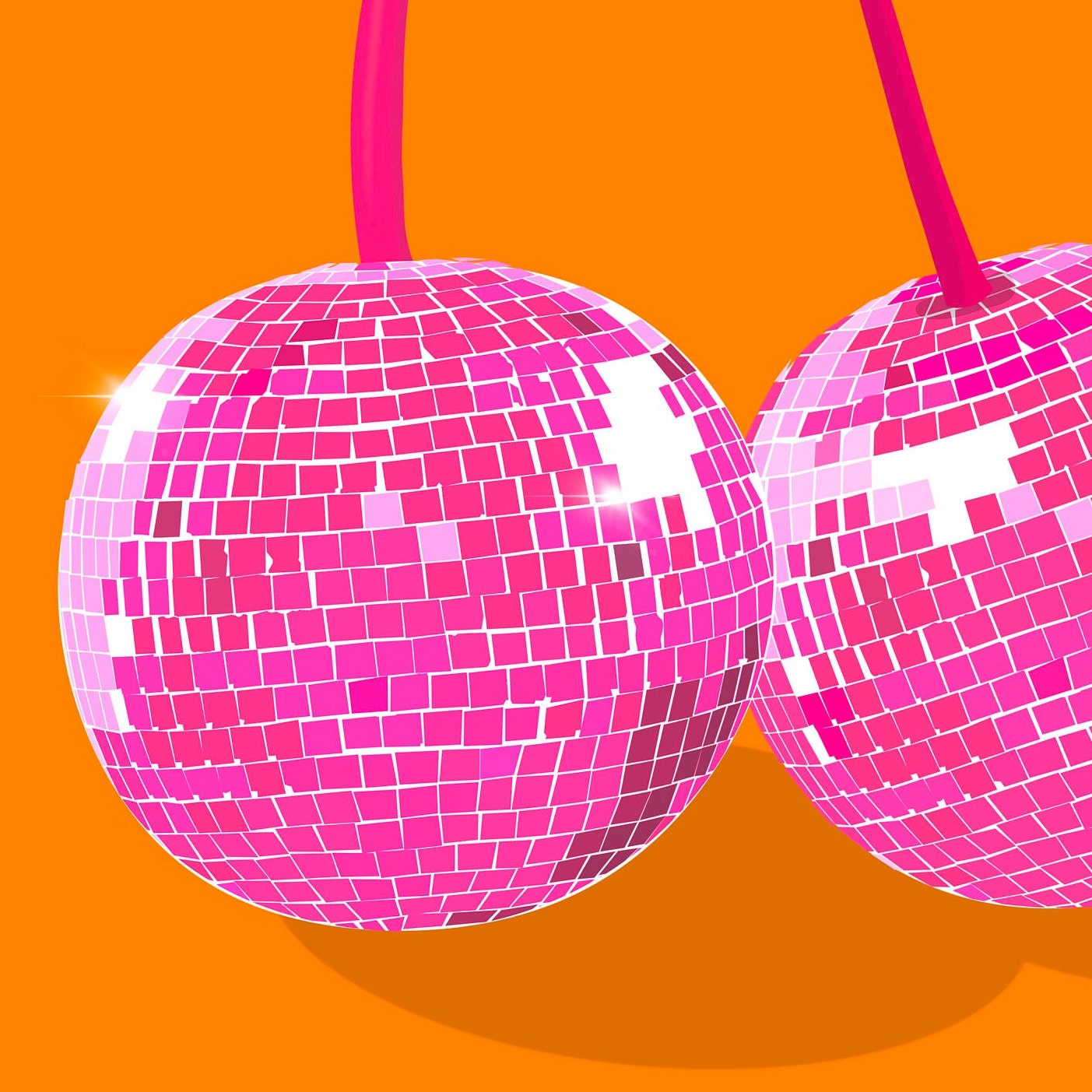 Orange and Pink Cherry Disco Ball Art, Printable Cherries Wall Art - Etsy