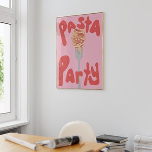 Pasta Party Pink Kitchen Art Print, Kitschy Kitchen Decor, Pasta Lover ...