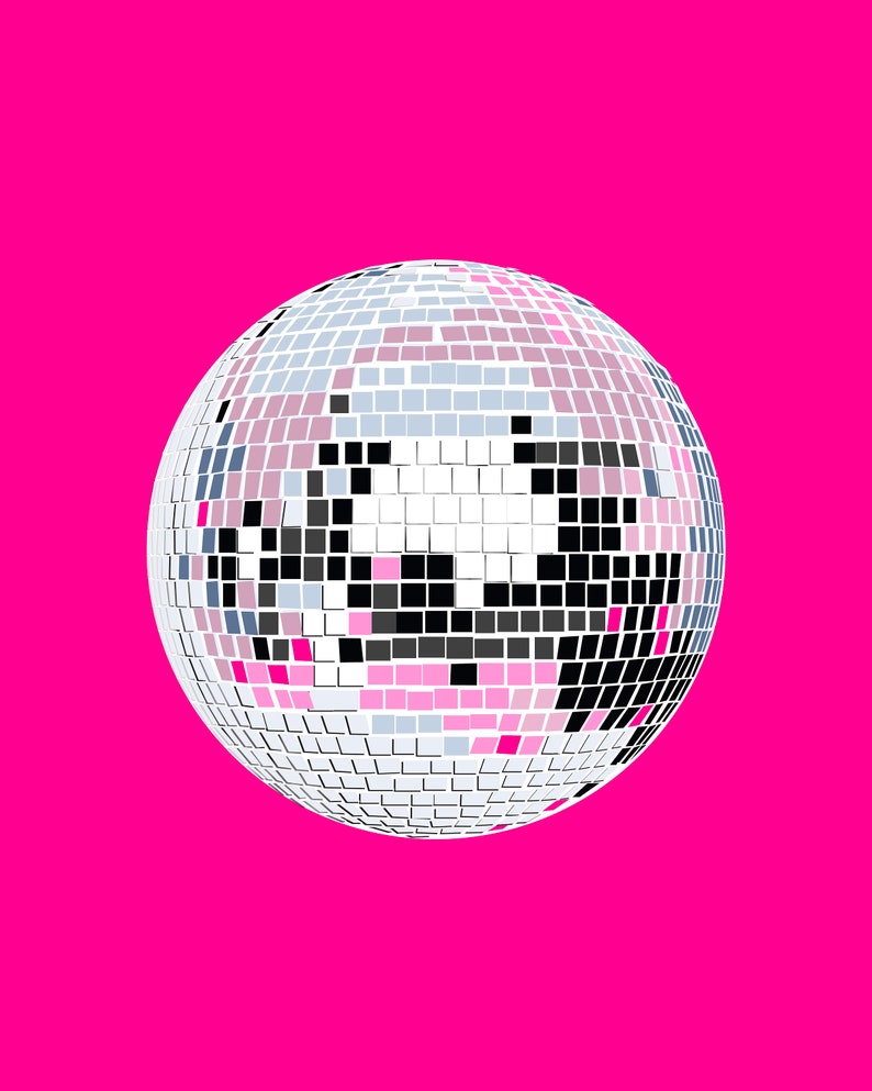 Digital Print, Hot Pink Disco Ball, 4:5 Size Ratio, Printable Wall Art ...