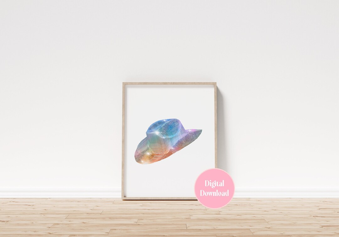 Printable Rainbow Cowboy Hat Digital Wall Art - Side View, Disco Ball ...