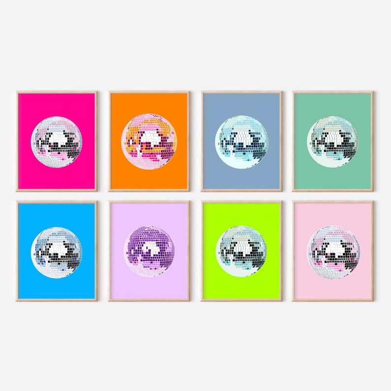 Disco Ball Art, Set of 8 Printable Disco Ball Art Prints, Rainbow Disco ...