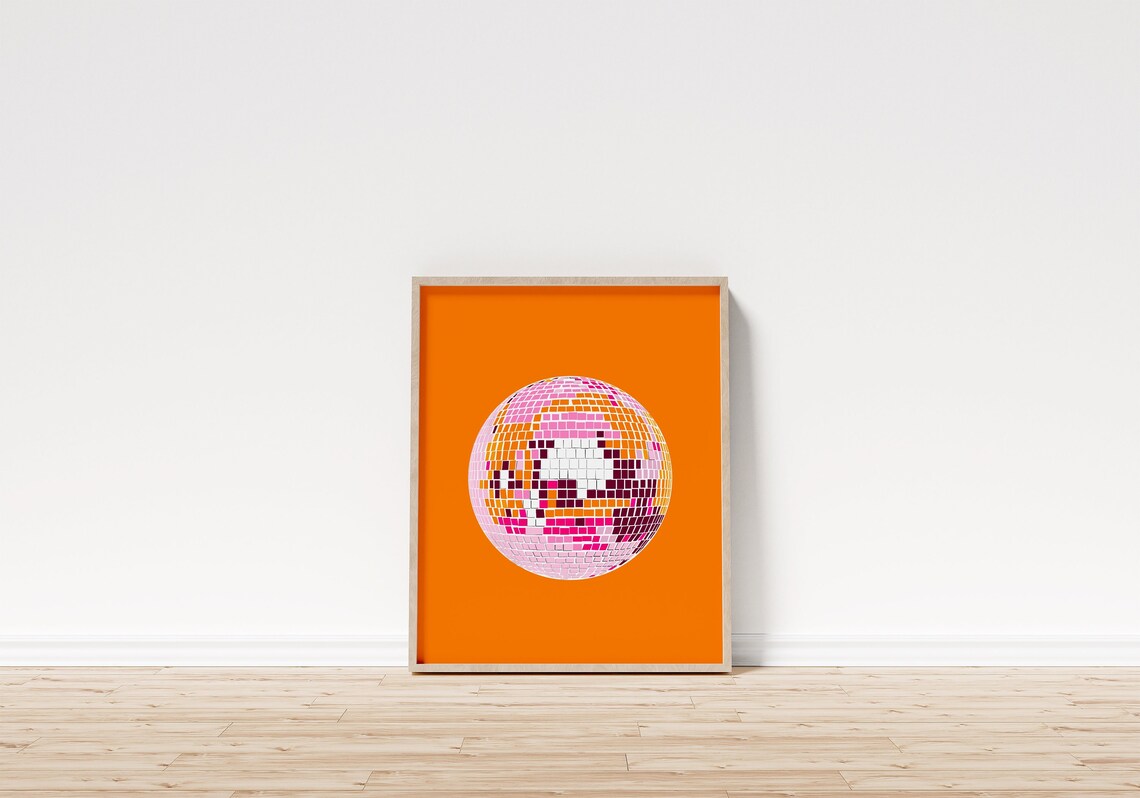 Printable Orange and Pink Disco Ball Wall Art 8x10 - Etsy