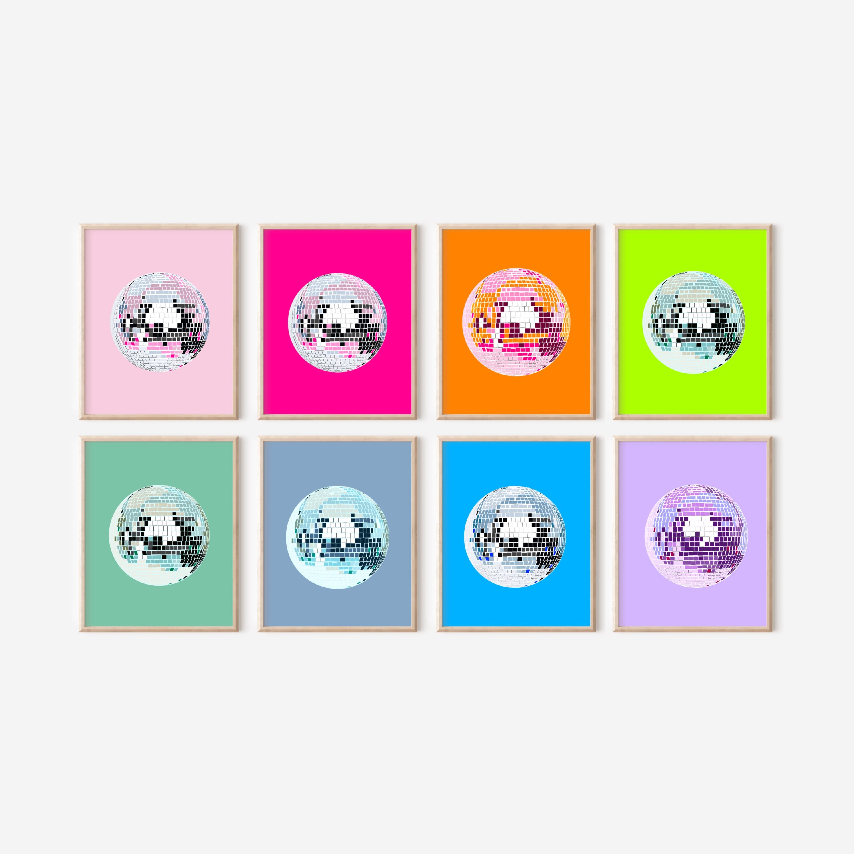 Disco Ball Art, Set of 8 Printable Disco Ball Art Prints, Rainbow Disco ...
