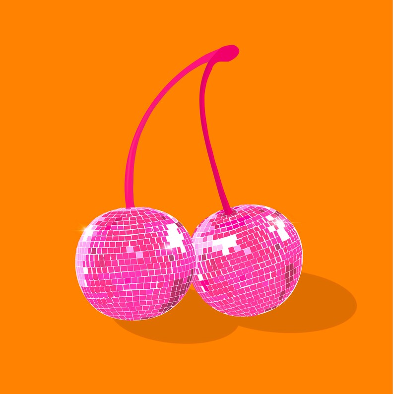 Orange and Pink Cherry Disco Ball Art, Printable Cherries Wall Art - Etsy