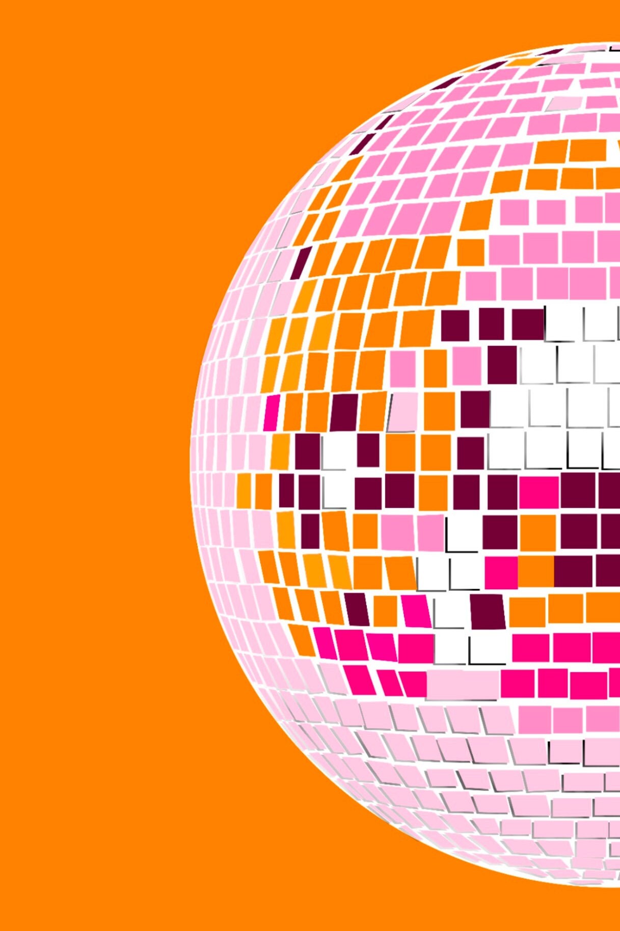 Printable Orange and Pink Disco Ball Wall Art, Digital Orange and Pink ...