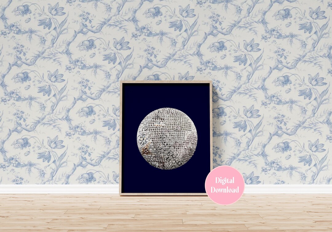 Digital Print, Disco Ball Art Print, Navy Background, Diamond Moon ...