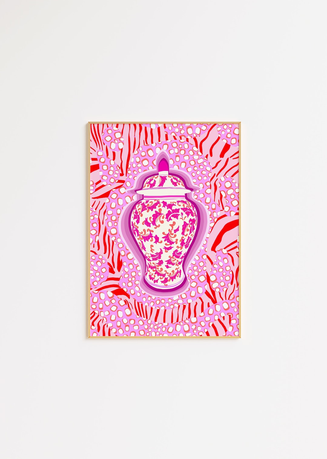 Modern Chinoiserie Art Print | Pink Pattern Temple Jar With Lid ...