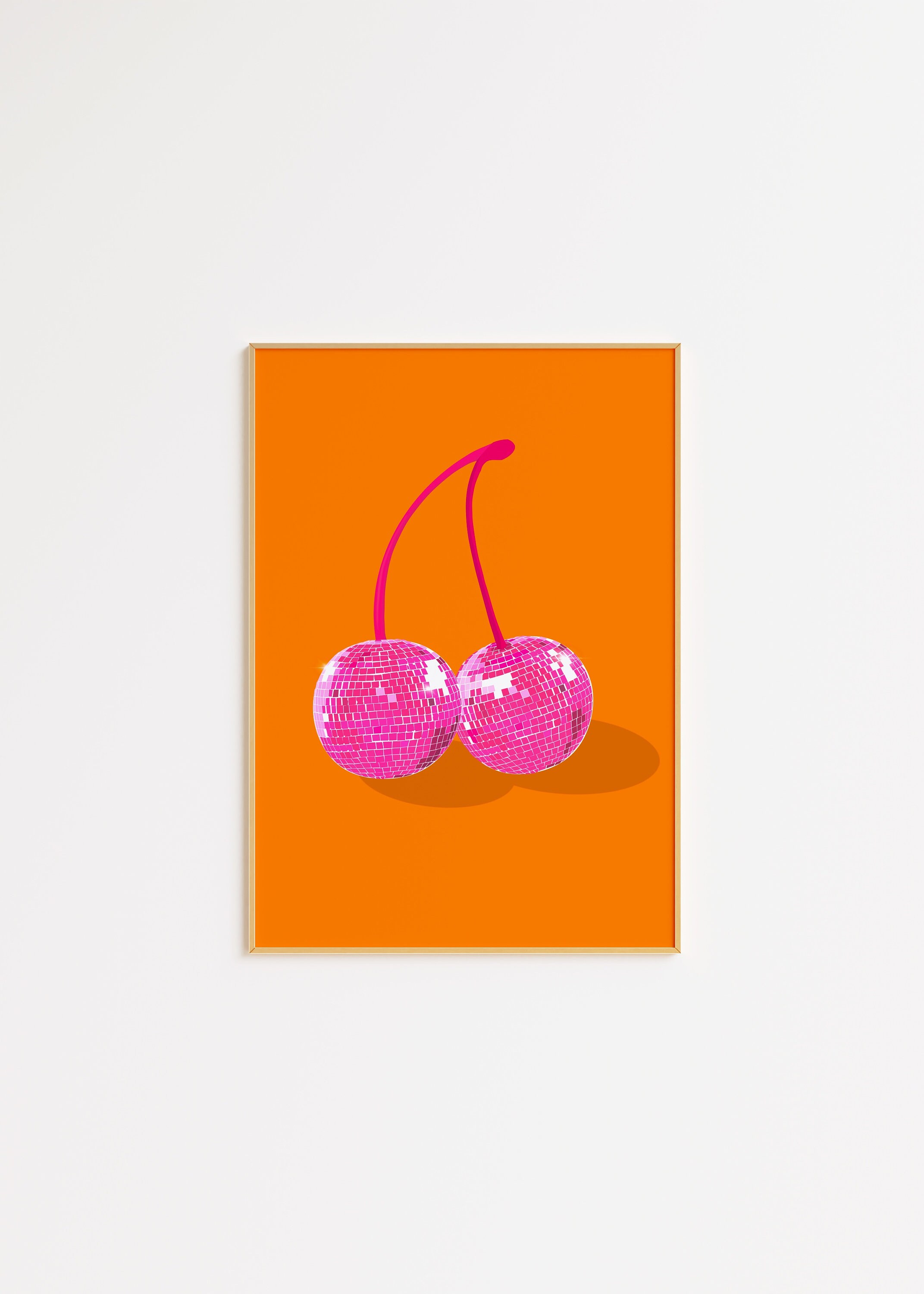 Orange and Pink Cherry Disco Ball Art, Printable Cherries Wall Art - Etsy