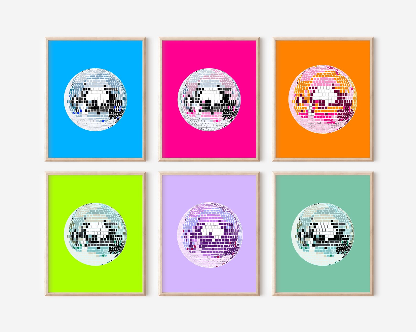 Disco Ball Art, Set of 8 Printable Disco Ball Art Prints, Rainbow Disco ...
