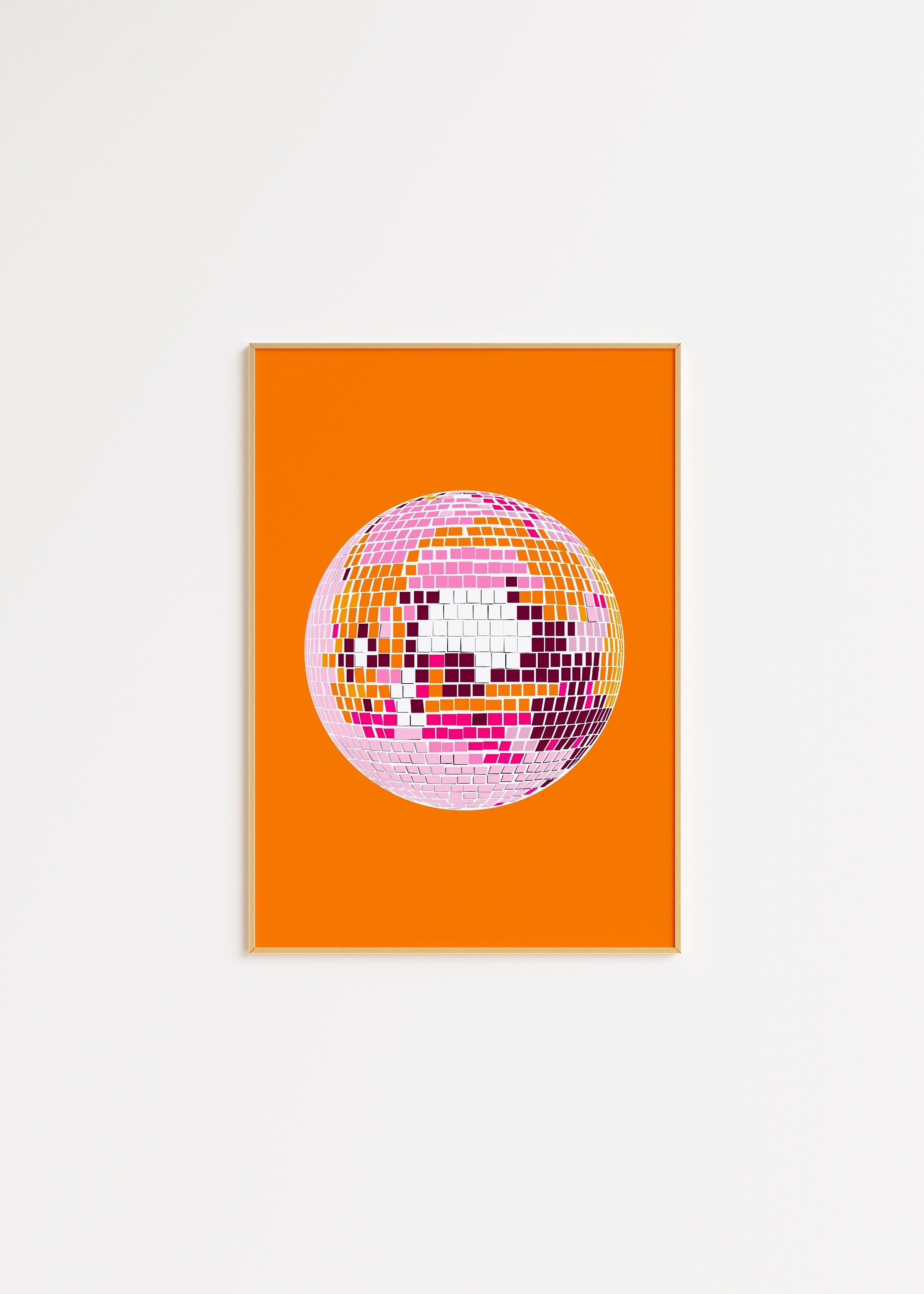 Disco Ball Art Print - Orange and Pink | Disco Ball Wall Art - Etsy
