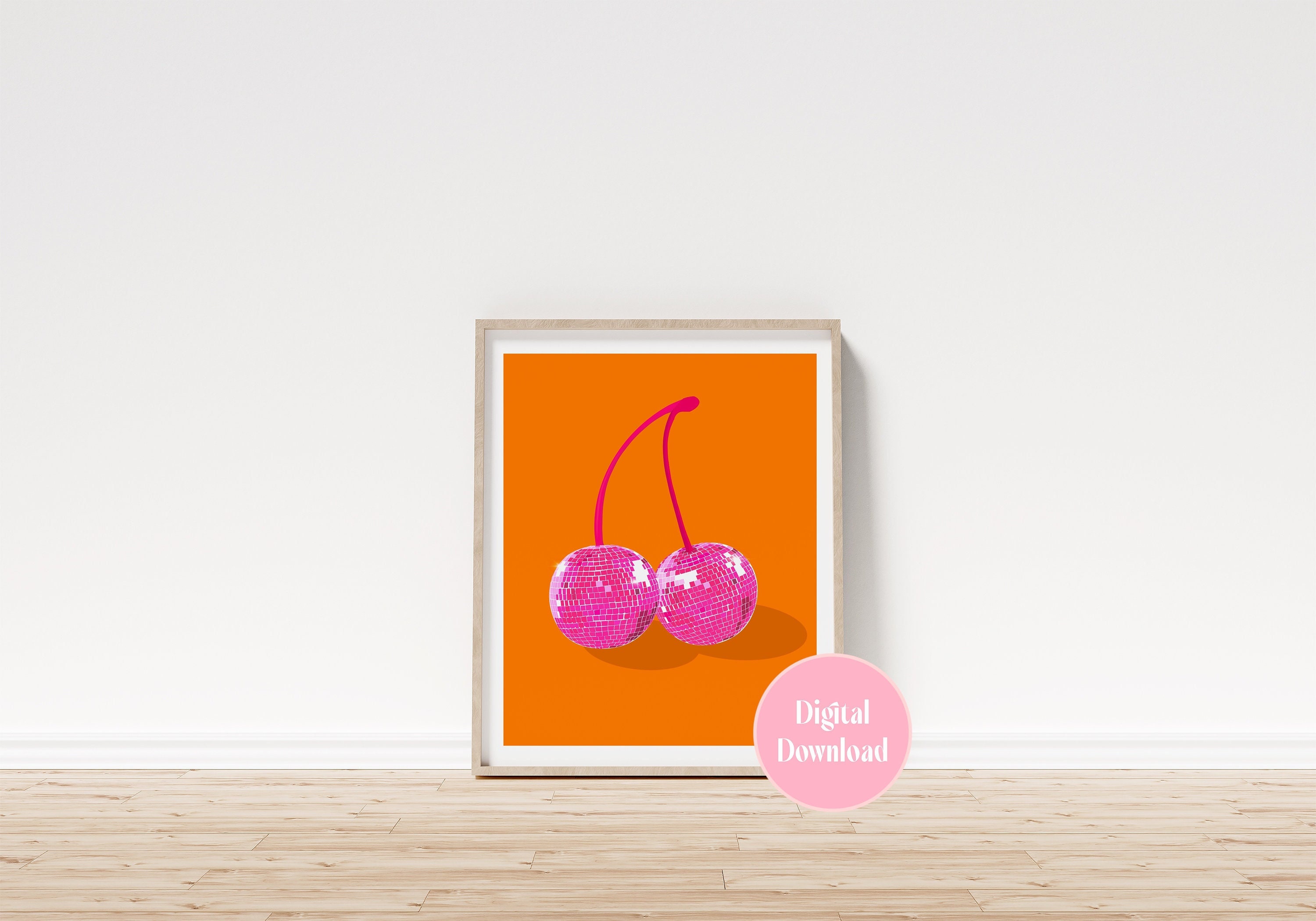 Orange and Pink Cherry Disco Ball Art, Printable Cherries Wall Art - Etsy