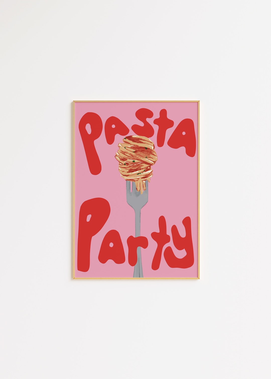 Pasta Party Pink Kitchen Art Print, Kitschy Kitchen Decor, Pasta Lover ...