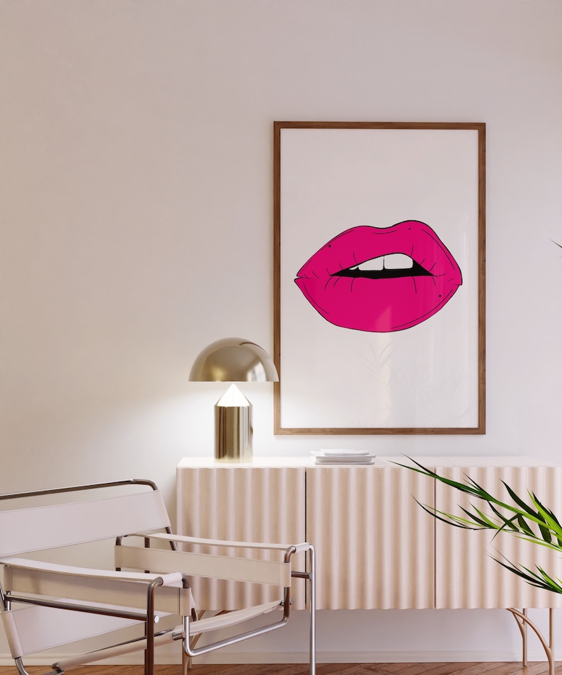 Pink Lip Wall Art, Pink Lips Art Print - Etsy