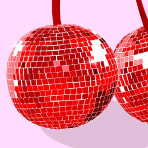 Printable Red Cherry Disco Ball Art Disco Ball Art, Cherry Disco Ball ...