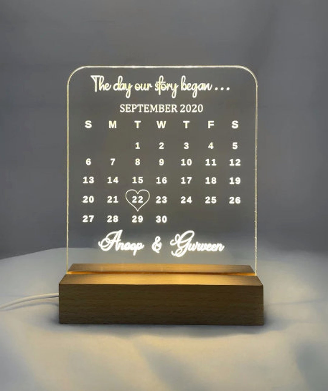 Calendar Date LED Acrylic Lamp Display, Personalized Lamp Display ...