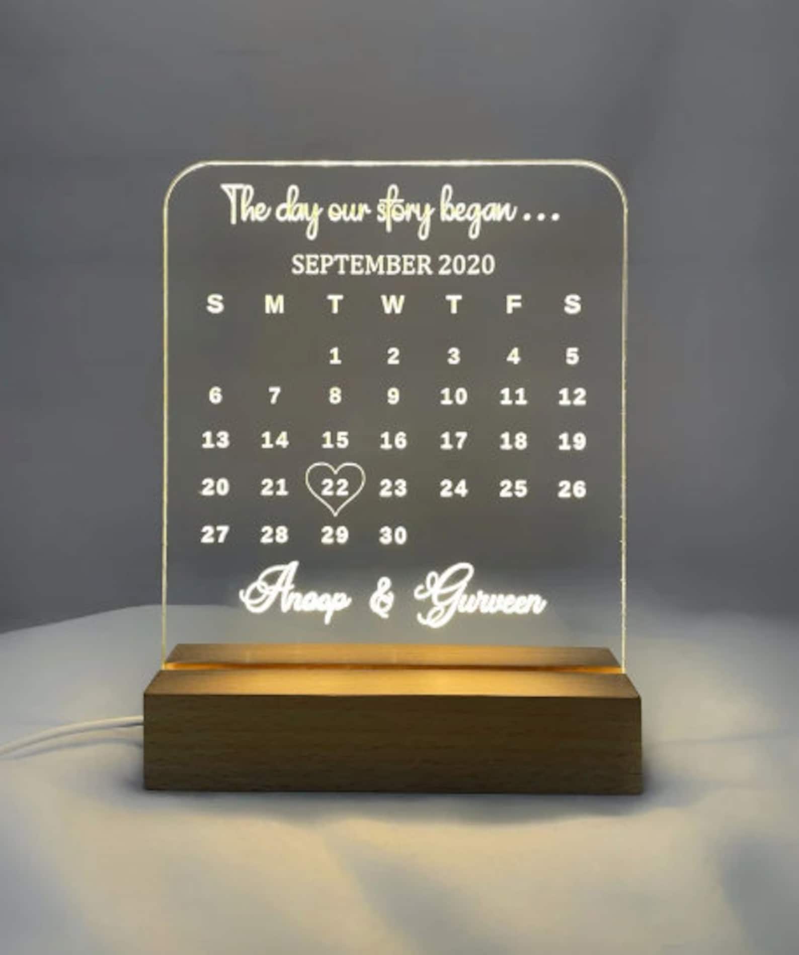 Calendar Date LED Acrylic Lamp Display, Personalized Lamp Display ...