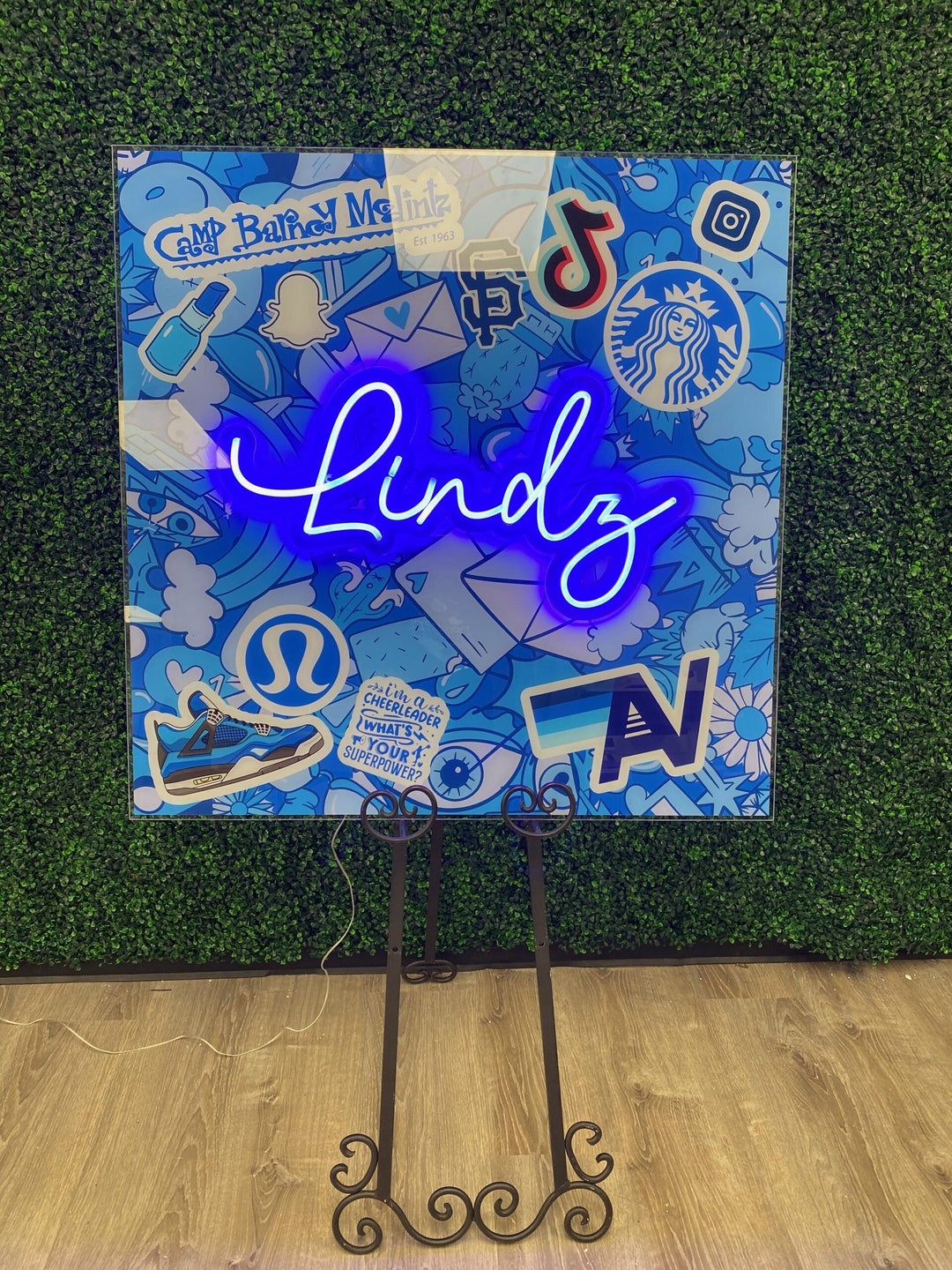 Neon Name + Custom Printed Acrylic Sign in Board for Events, Wedding ...