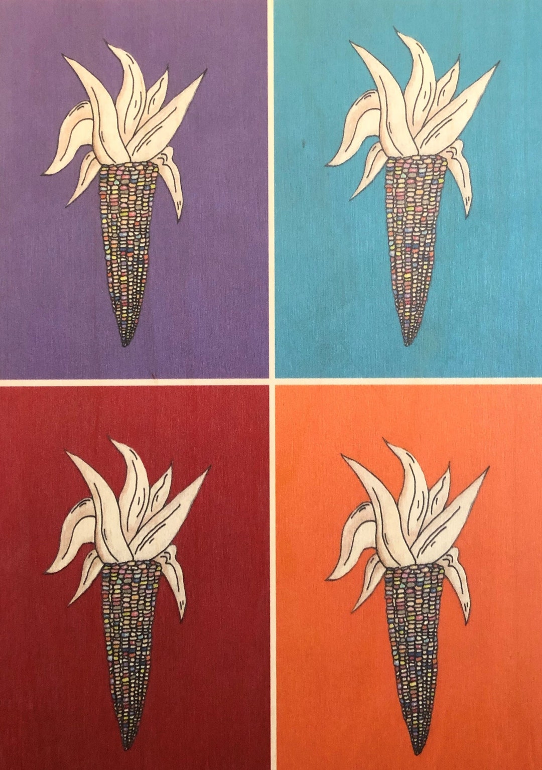 Corn Drawing Original Wooden Wall Art Colorful 10x14 Fall Autumn ...