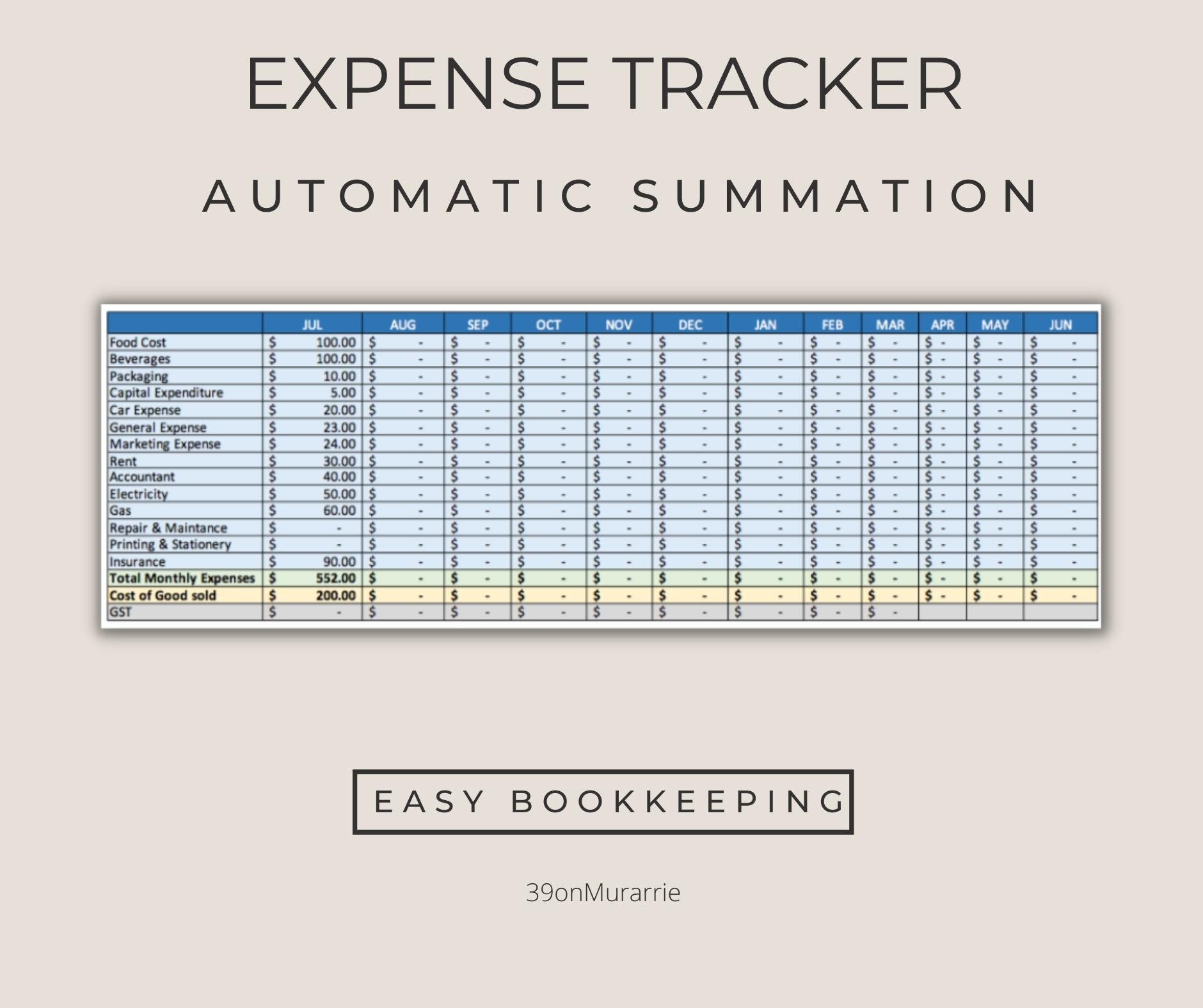 Expense Tracker, Invoice Record, Bookkeeping Template Bookkeeping Excel ...