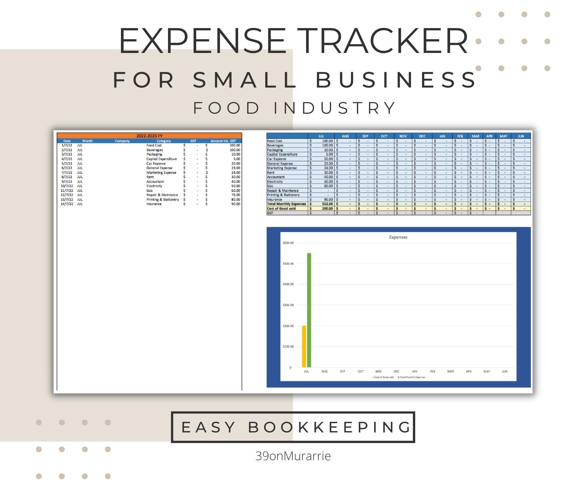 Expense Tracker, Invoice Record, Bookkeeping Template Bookkeeping Excel ...