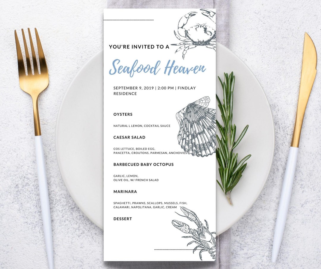 Party Menu Template, Editable Menu, Menu Card for House Party and ...