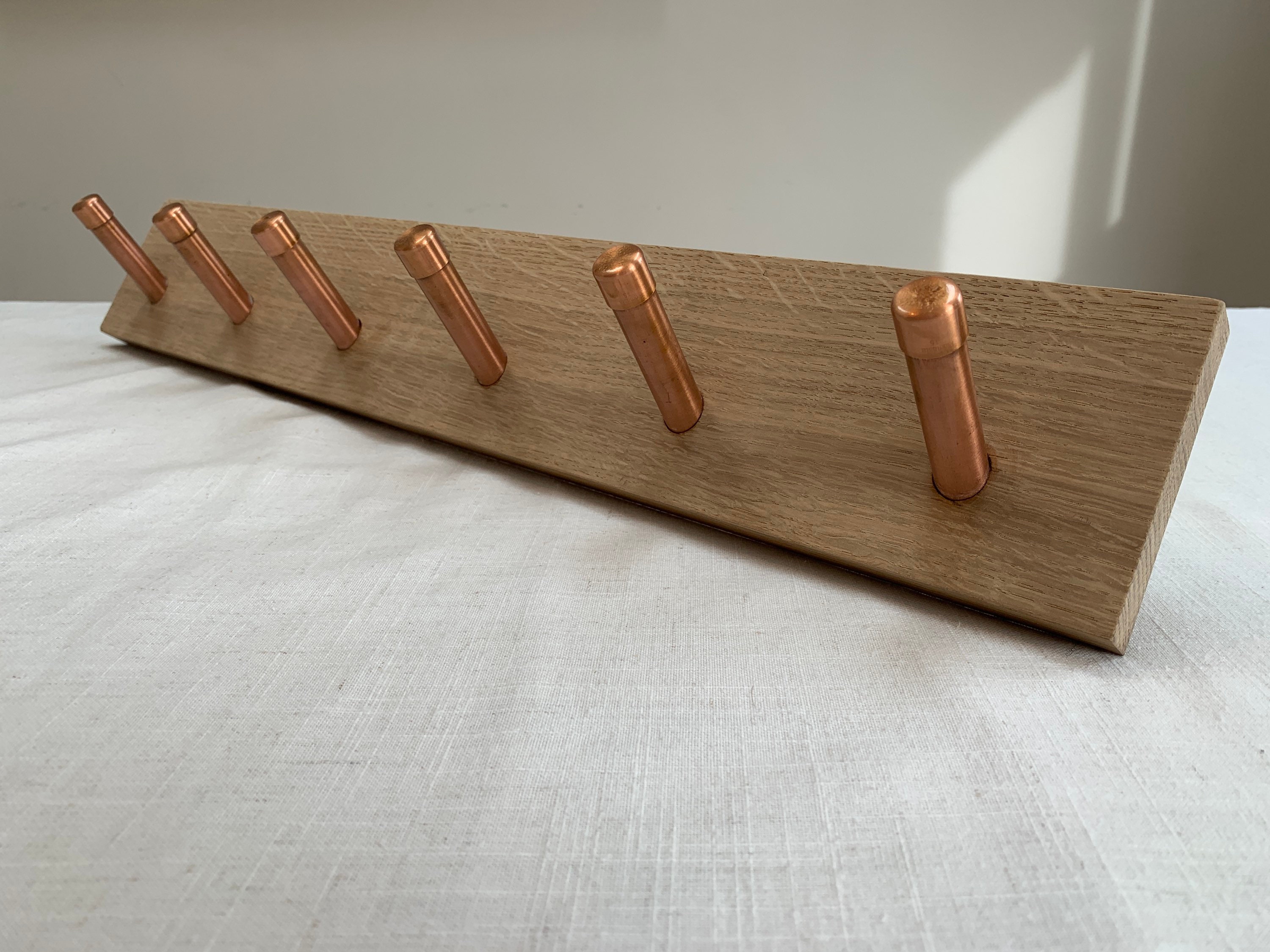 Handmade Solid Oak Coat Hook Peg Rail With Copper Pegs - Etsy UK