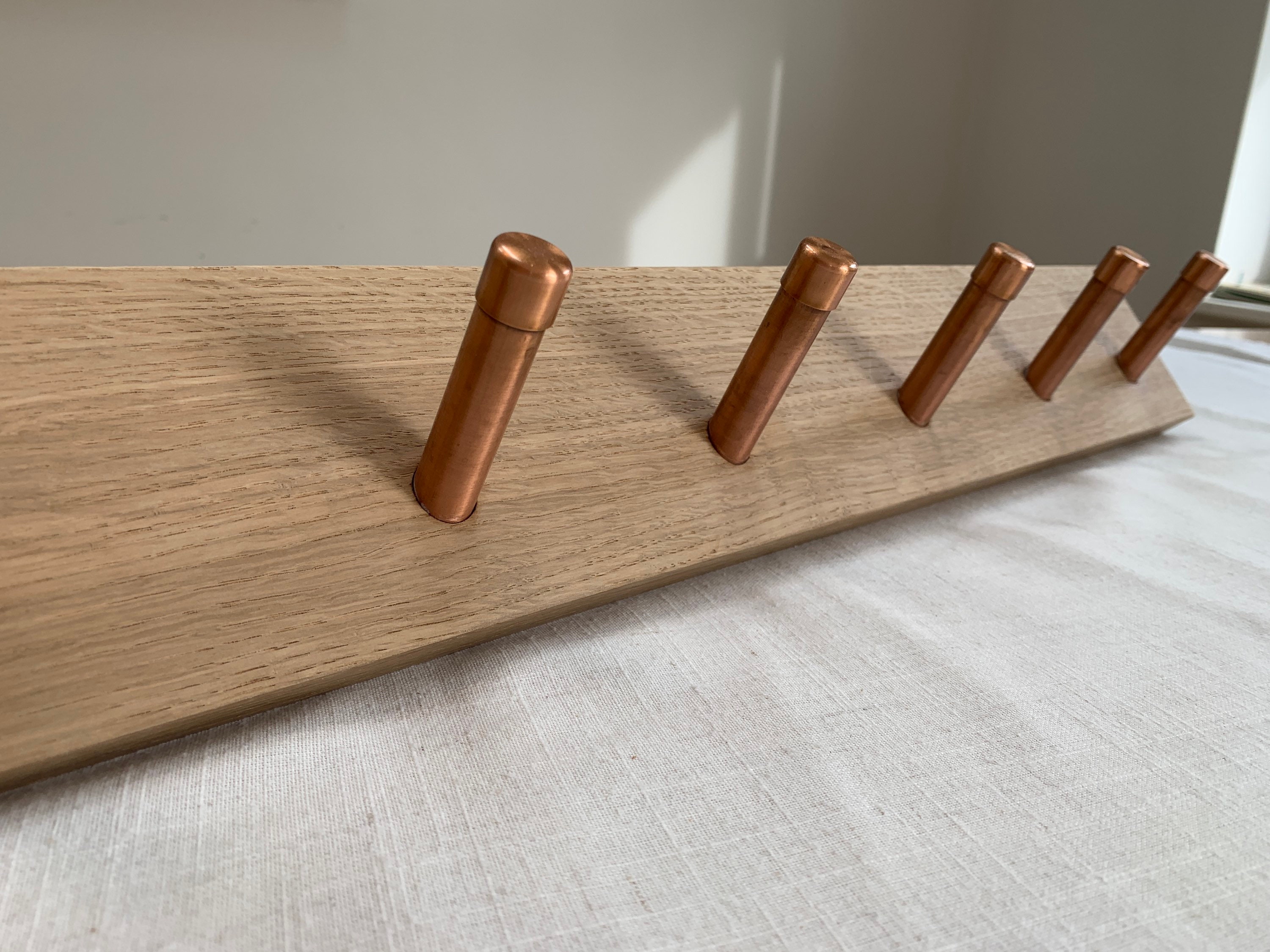 Handmade Solid Oak Coat Hook Peg Rail With Copper Pegs - Etsy UK