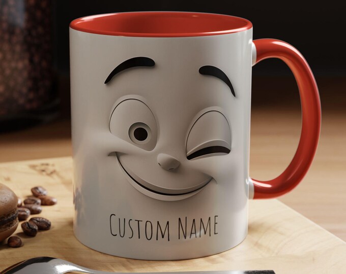 Winking Faces Coffee Mug 11, 15oz Funny Cartoon Personalizable 3D Face ...