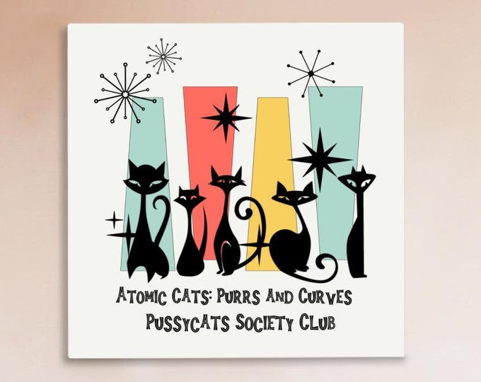 Mid-century Atomic Cat Wall Art Starburst Abstract Elements Vintage ...