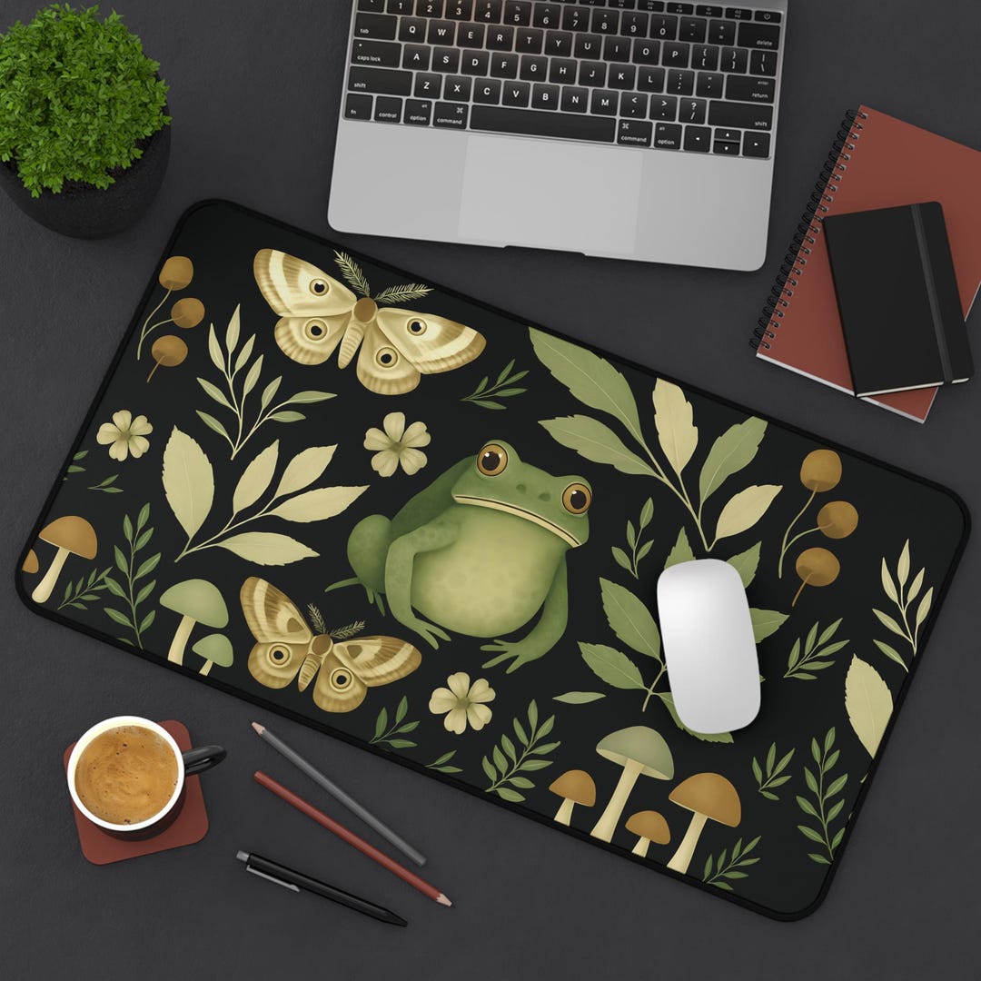Nature-inspired Desk Mat With Frog and Floral Design, Home Office Decor ...