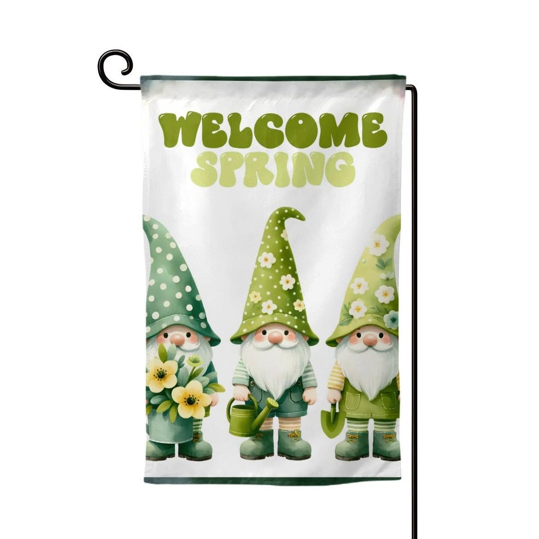 Welcome Spring Gnomes Garden Flag - Whimsical Double-sided Yard Decor ...