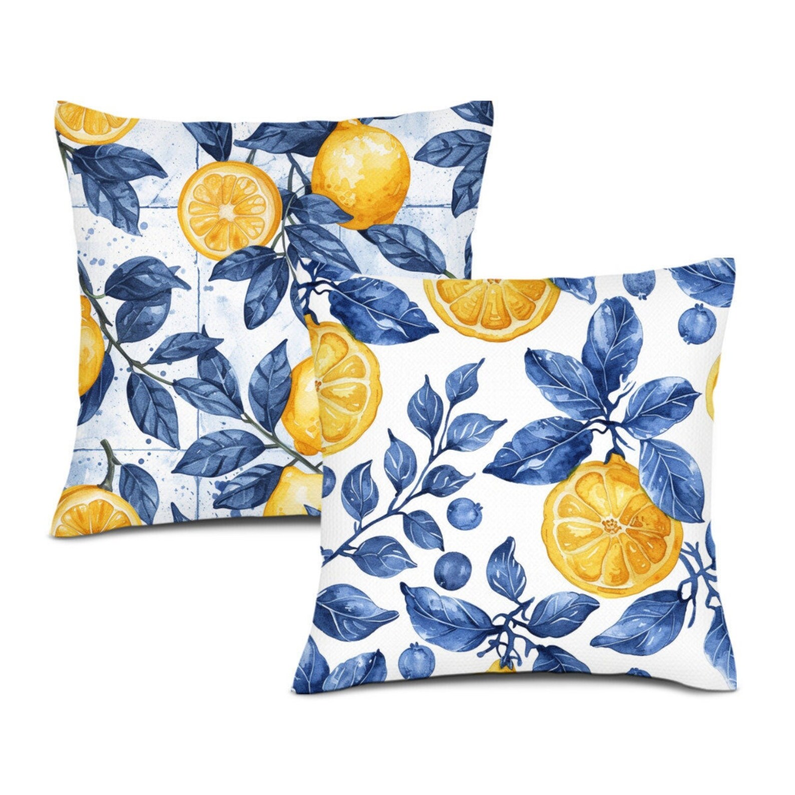 Italian Blue Tile and Lemons Pillowcase, Mediterranean Lemons Decor ...