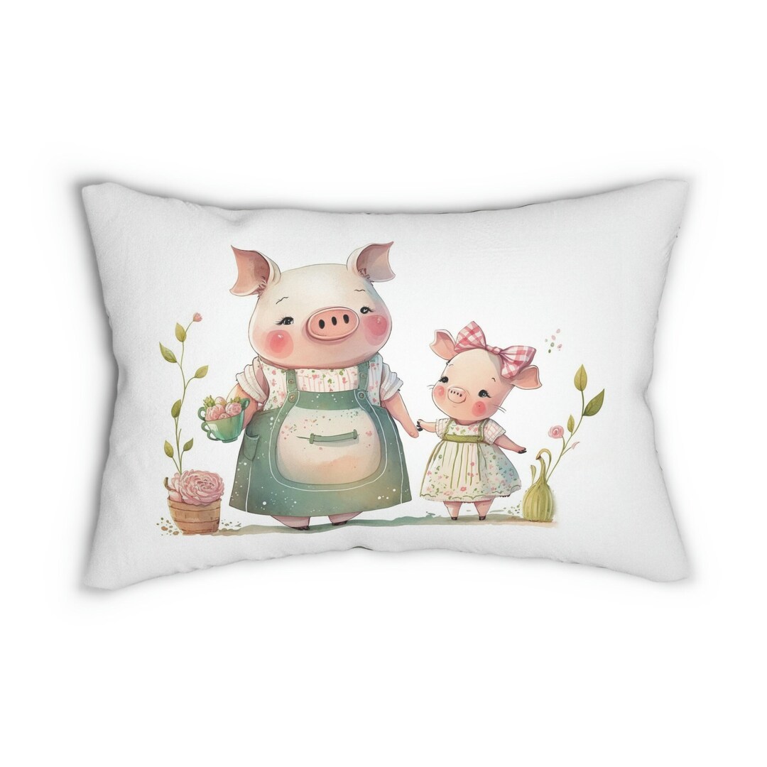 Cute Pig Lumbar Pillow, Pig Pillow, Pig Lover Gift, Farm Animal Pillow ...